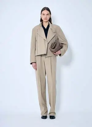 Bottega Veneta Compact Cotton Belted Pants - Cream