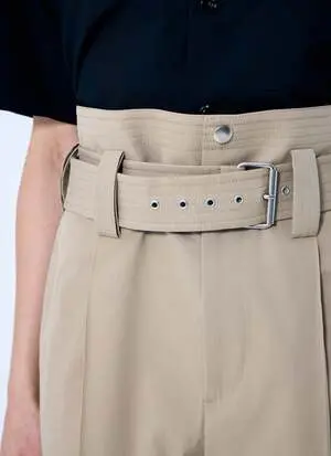Bottega Veneta Compact Cotton Belted Pants - Cream