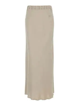 Max Mara Sospiro' Beige Skirt With Logo Embroidery On The Front And Elasticized Waist In Silk For - Cream