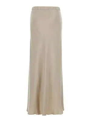 Max Mara Sospiro' Beige Skirt With Logo Embroidery On The Front And Elasticized Waist In Silk For - Cream