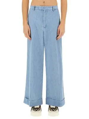 Valentino Garavani Denim Pants With Lapels - Blue