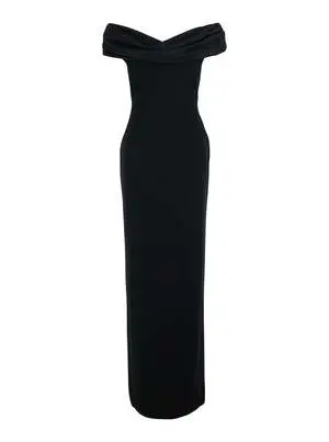 Solace London Adele' Long Dress With Off-shoulder Design And Draped Neckline In Tech Fabric For - Black