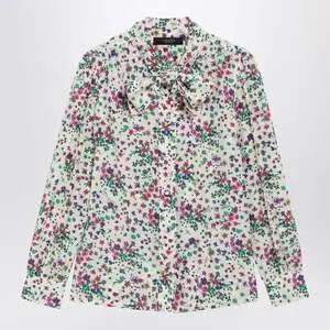 Gucci Printed Silk Shirt With Bow In Ivory/pink - Multicolor