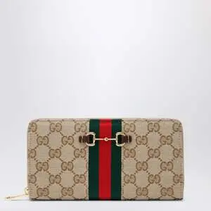 Gucci Gucci Horsebit Web Zipped Wallet In Gg Canvas Beige Women Cream
