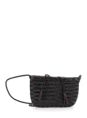 Dragon Diffusion Minsu' Crossbody Bag With Strap And Woven Motif In Leather For - Brown