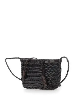 Dragon Diffusion Minsu' Crossbody Bag With Strap And Woven Motif In Leather For - Brown