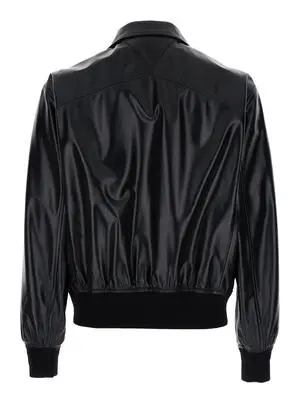 Bottega Veneta Black Bomber Jacket With Two Front Welt Pockets In Leather