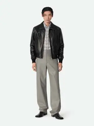 Bottega Veneta Black Bomber Jacket With Two Front Welt Pockets In Leather