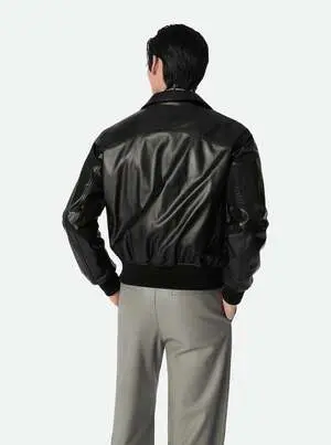 Bottega Veneta Black Bomber Jacket With Two Front Welt Pockets In Leather