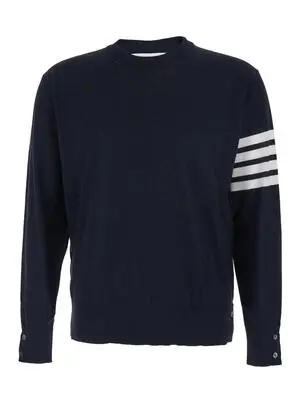 Thom Browne Blue Crewneck Sweater With 4-bar On The Sleeve And Ribbed Finishes In Wool For - Multicolor