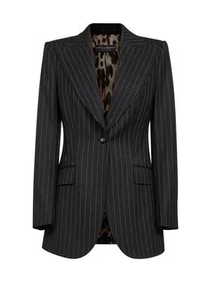 Dolce & Gabbana Black Pinstriped Stretch Wool Single-breasted Jacket - Multicolor