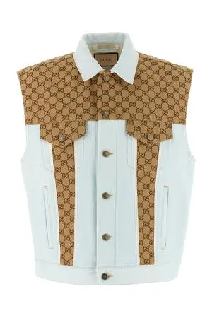 Gucci Monogram Print Denim Vest - Multicolor