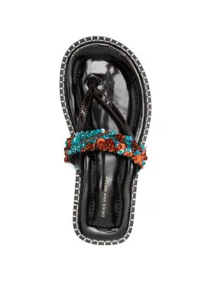 Dries Van Noten Embroidered Leather Thong Sandals - Multicolor
