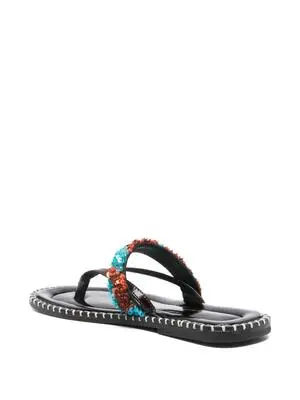 Dries Van Noten Embroidered Leather Thong Sandals