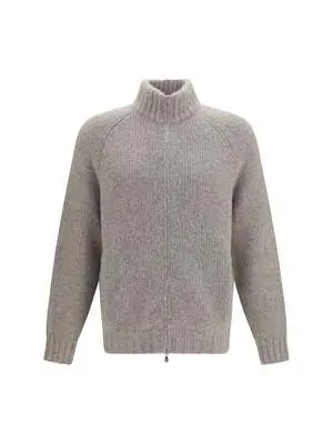Brunello Cucinelli High-neck Cashmere And Silk Cardigan With Zip - Gray