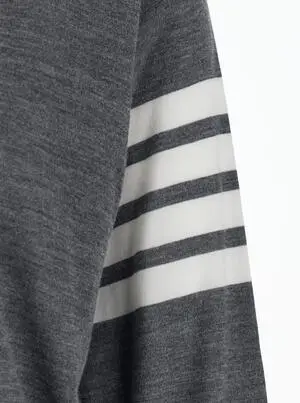 Thom Browne Grey Crew Neck Sweater With 4-bar Detail In Virgin Wool For