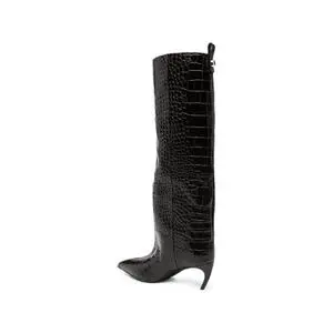 Attico Croc-effect Calf Leather Kitten Heel Boots - Brown
