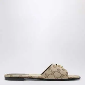 Gucci Gg Canvas Slides - Cream