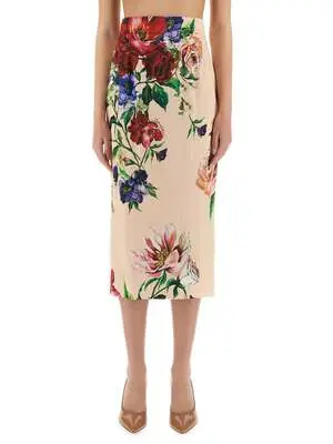 Dolce & Gabbana Flower Print Satin Midi Pencil Skirt - Pink