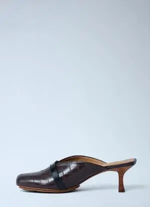 GANNI Sue Croc-embossed Heeled Mules - Brown