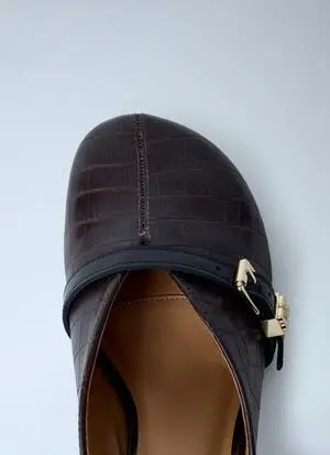 GANNI Sue Croc-embossed Heeled Mules - Brown