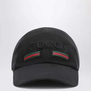 Gucci Cotton Baseball Cap With Embroidered Logo - Black