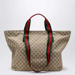 Gucci Medium Shopping Bag In Sand Beige Gg Fabric