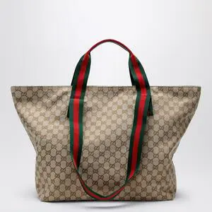 Gucci Medium Shopping Bag In Sand Beige Gg Fabric - Cream