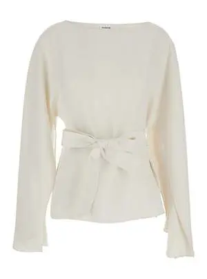 P.A.R.O.S.H P.A.R.O.S.H. Women White Crew Neck Blouse With Bow Detail On The Front In Cady For Women