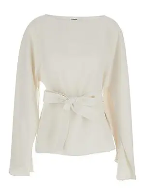 P.A.R.O.S.H P.A.R.O.S.H. Women White Crew Neck Blouse With Bow Detail On The Front In Cady For Women