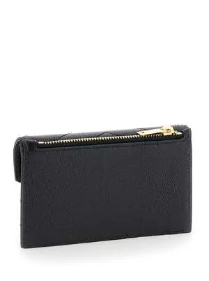 Saint Laurent Cassandre' Black Zip Card Case With Flap In Embossed Leather - Multicolor