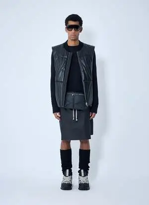 Moncler Rick Owens Geocamo Flight Leather Hooded Gilet - Black
