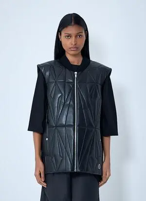 Moncler Rick Owens Geocamo Flight Leather Hooded Gilet - Black