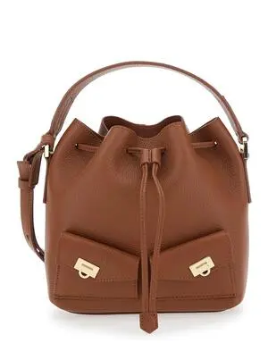 FERRAGAMO Grained Leather Bucket Bag - Brown