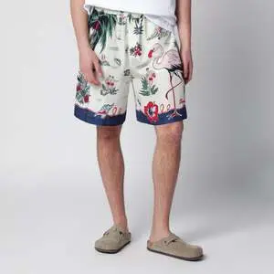Dsquared2 Bermuda Shorts With Tropical Print In Silk - Multicolor