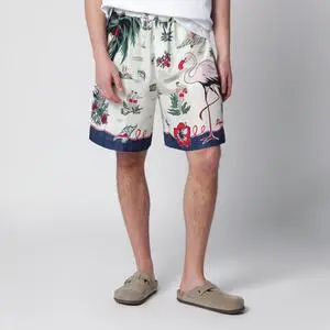 Dsquared2 Bermuda Shorts With Tropical Print In Silk - Multicolor