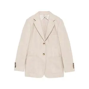 Max Mara Solid Notched Lapel Blazer - Cream