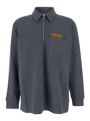 Bottega Veneta Grey Polo Shirt With Long Sleeves And Front Patch Pocket In Cotton - Multicolor