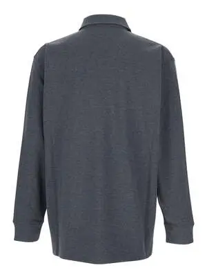 Bottega Veneta Grey Polo Shirt With Long Sleeves And Front Patch Pocket In Cotton - Multicolor