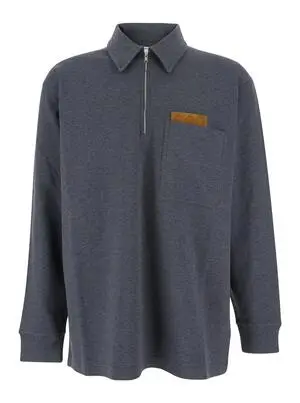 Bottega Veneta Grey Polo Shirt With Long Sleeves And Front Patch Pocket In Cotton - Multicolor