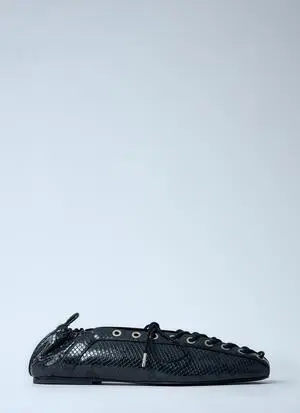 GANNI Eyelet Lace-up Ballerina Flats - Black