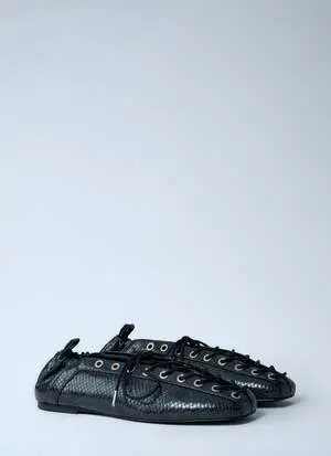 GANNI Eyelet Lace-up Ballerina Flats - Black