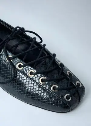 GANNI Eyelet Lace-up Ballerina Flats - Black