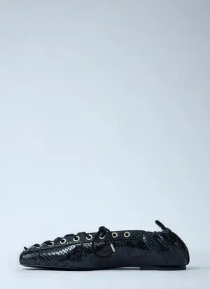 GANNI Eyelet Lace-up Ballerina Flats - Black