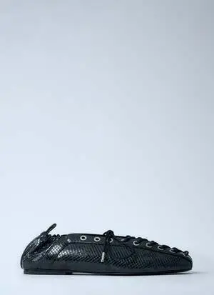 GANNI Eyelet Lace-up Ballerina Flats - Black