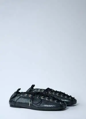 GANNI Eyelet Lace-up Ballerina Flats - Black