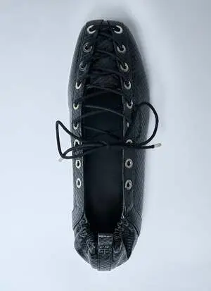 GANNI Eyelet Lace-up Ballerina Flats - Black