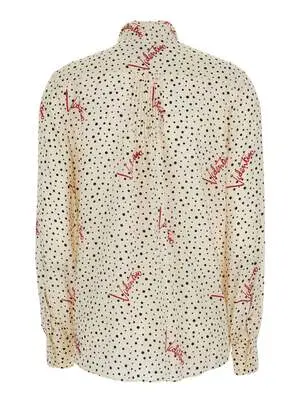 Valentino Garavani White Blouse With Bow Detail On The Front And All-over Polka Dot Motif With Logo In Silk For - Multicolor