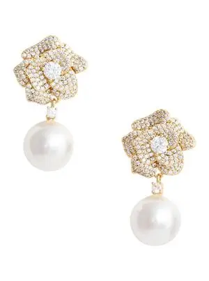 SELF-PORTRAIT Flower Silhouette Earrings With Crystal And Pearl - Multicolor