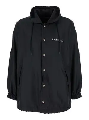 Balenciaga Black Jacket With Logo Lettering On The Front And Logo Patch On The Elbow In Tech Fabric - Multicolor